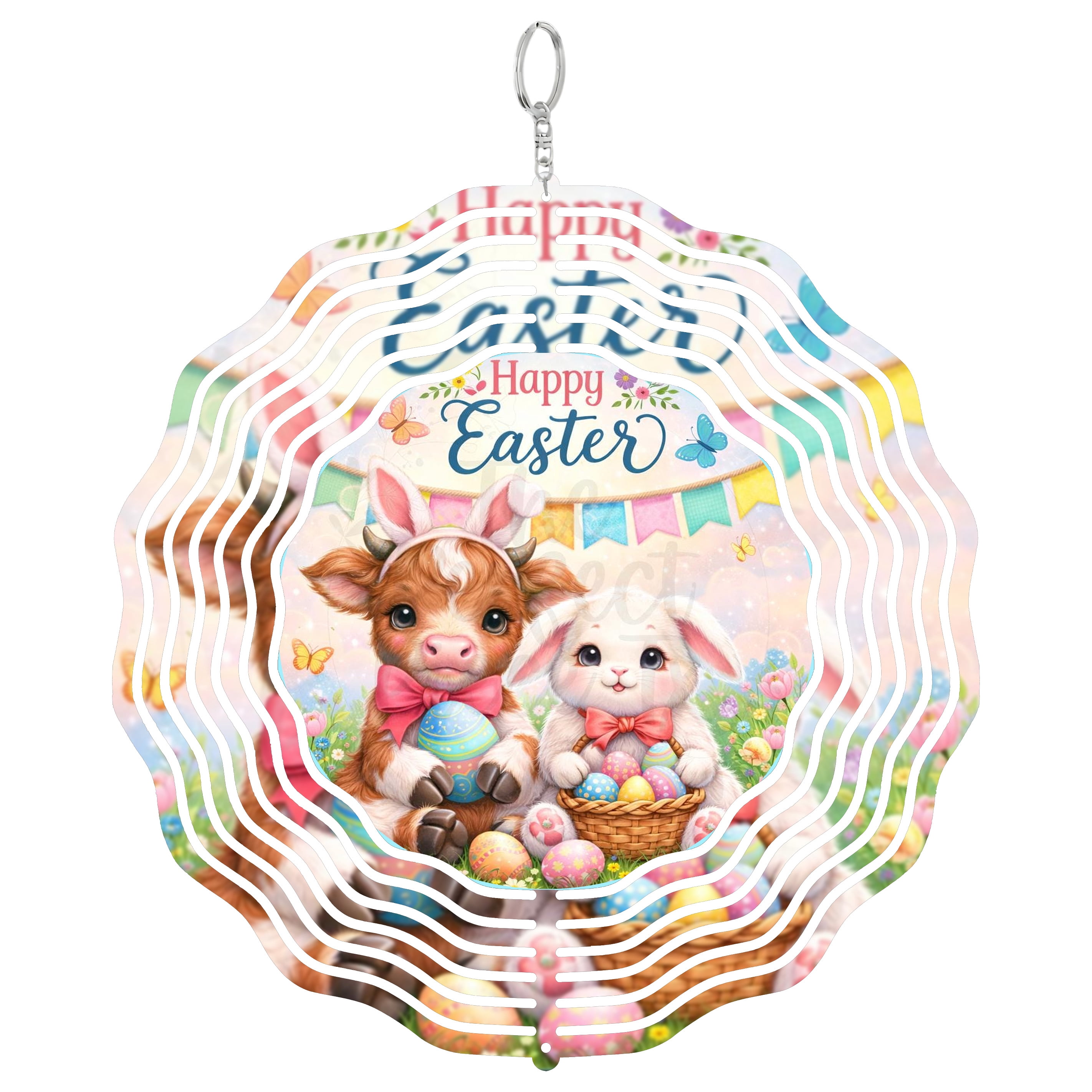 Happy Easter Highland Cow 3D Wind Spinner Stainless Steel Farm Animal ...