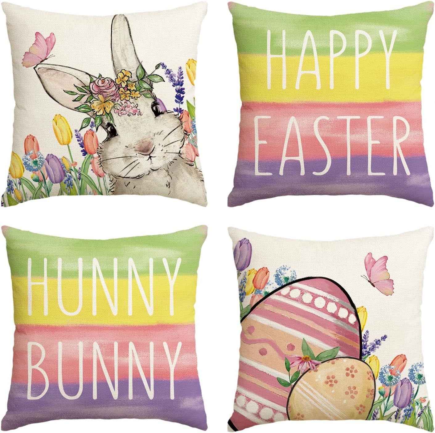 Happy Easter Hunny Bunny Throw Pillow Covers, 18 x 18 Inch Easter Eggs ...