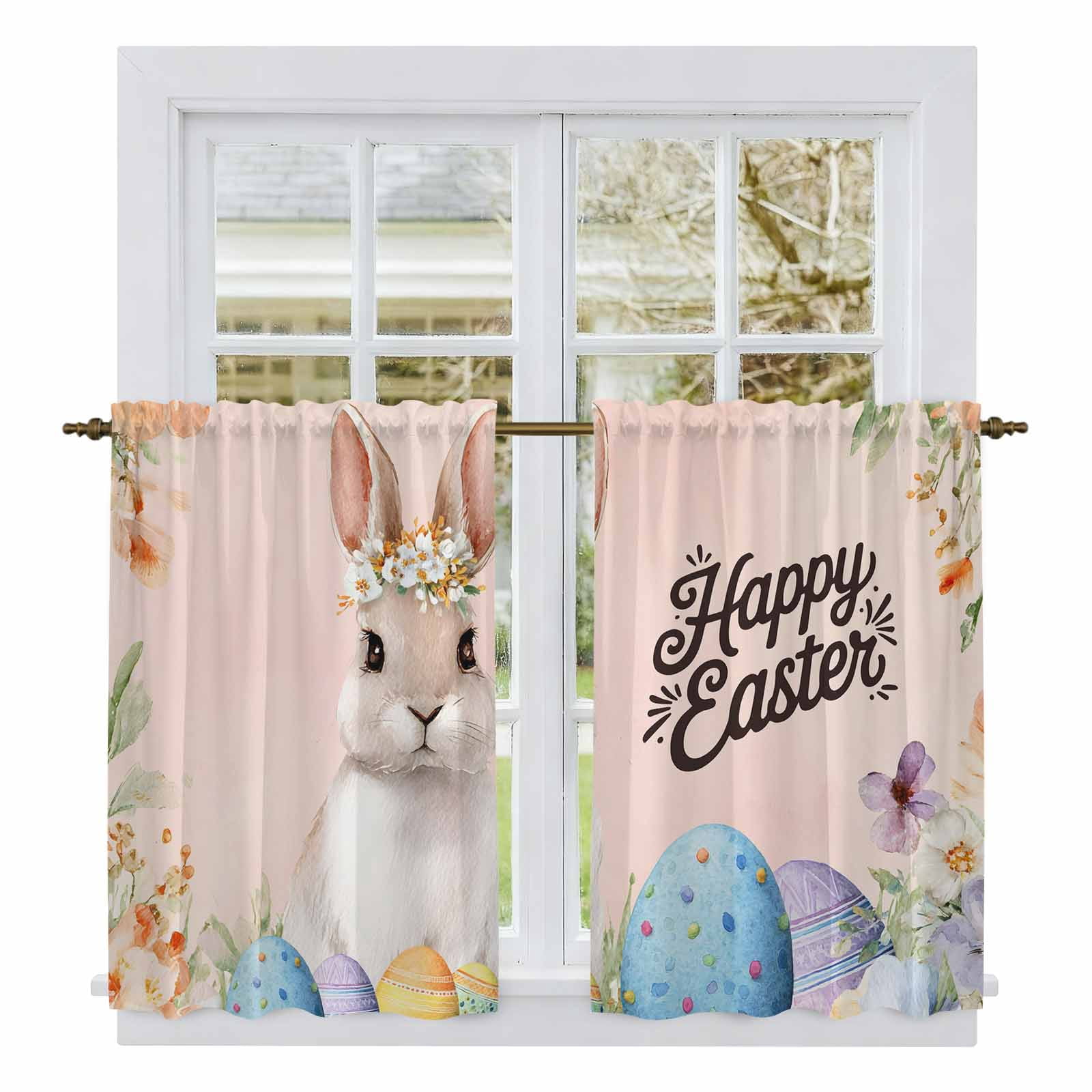 Happy Easter Kitchen Curtain for Berdoom Living Room Cafe 54 Inch ...
