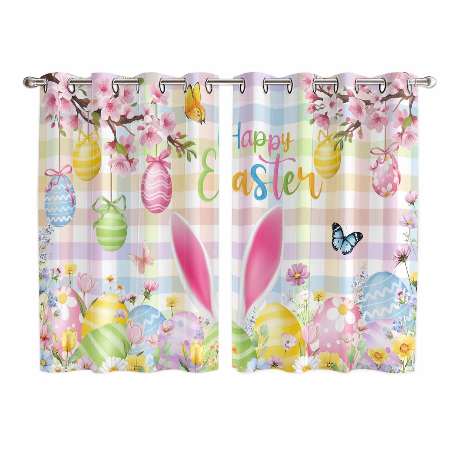 Happy Easter Kitchen Curtains 72 Inch Length, Spring Bunny Colorful ...
