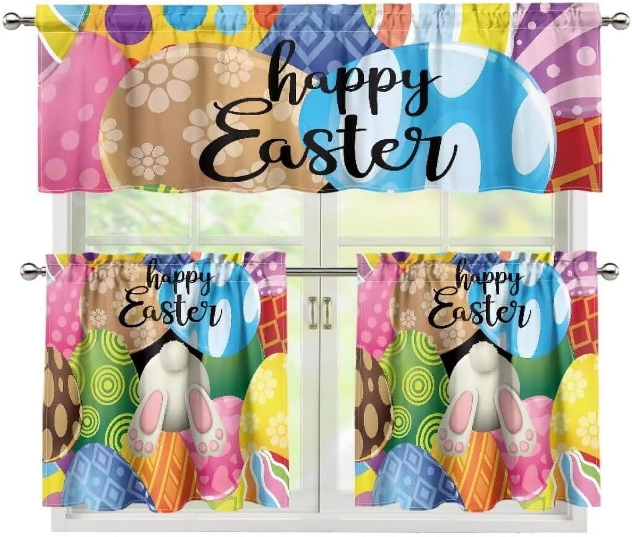 Happy Easter Kitchen Curtains Valance Set of 3 Funny Bunny 36" Tier ...