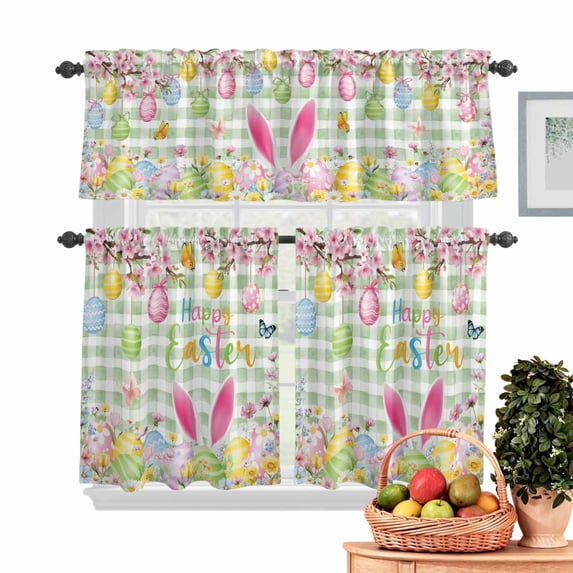 Happy Easter Kitchen Curtains Valances 3 Piece Set, Colored Eggs Cute ...