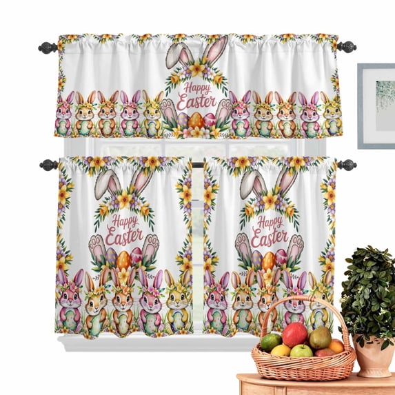 Happy Easter Kitchen Curtains Valances 3 Piece Set, Spring Watercolor ...
