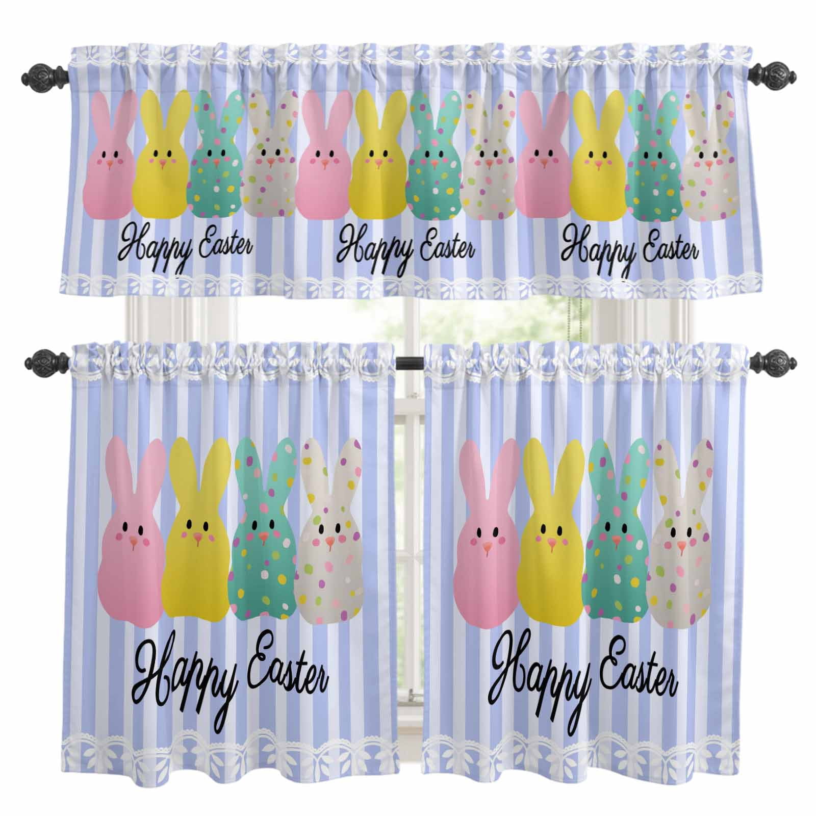 Happy Easter Kitchen Curtains and Valances Set, Spring Pink Yellow ...