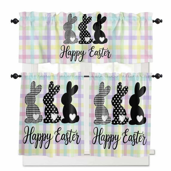 Happy Easter Kitchen Curtains Valances and Tiers Set of 3 Country Black ...