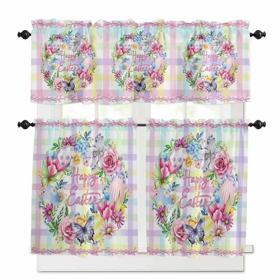 Happy Easter Kitchen Curtains Valances and Tiers Set of 3 Eggs Flower ...