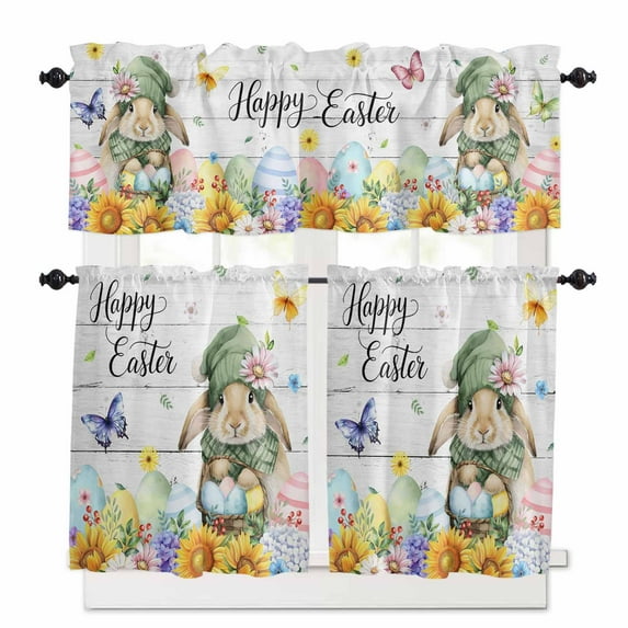 Happy Easter Kitchen Curtains Valances and Tiers Set of 3 Rabbit Color ...