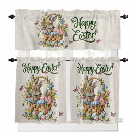 Happy Easter Kitchen Curtains Valances and Tiers Set of 3 Vintage ...