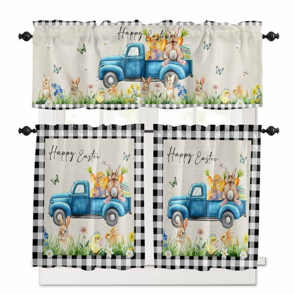 Happy Easter Kitchen Curtains Valances and Tiers Set of 3 Watercolor ...