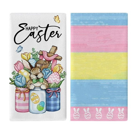 Happy Easter Kitchen Dish Towels - Set of 2 Bunny Themed Drying Hand ...