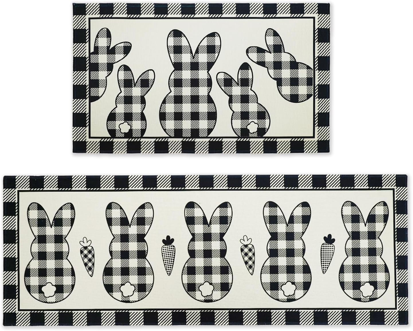 Happy Easter Kitchen Rug Set,Buffalo Plaid Bunny Rabbit Spring Easter ...