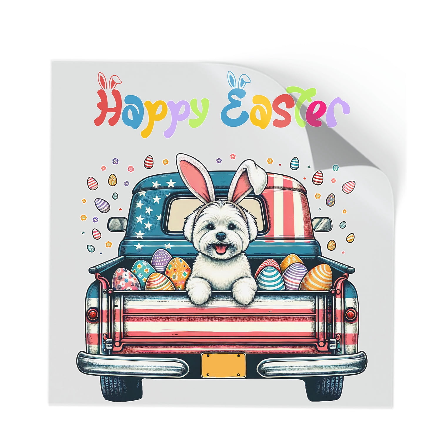 Happy Easter Maltese American Flag Truck Bunny Ears Cutout Transfer ...