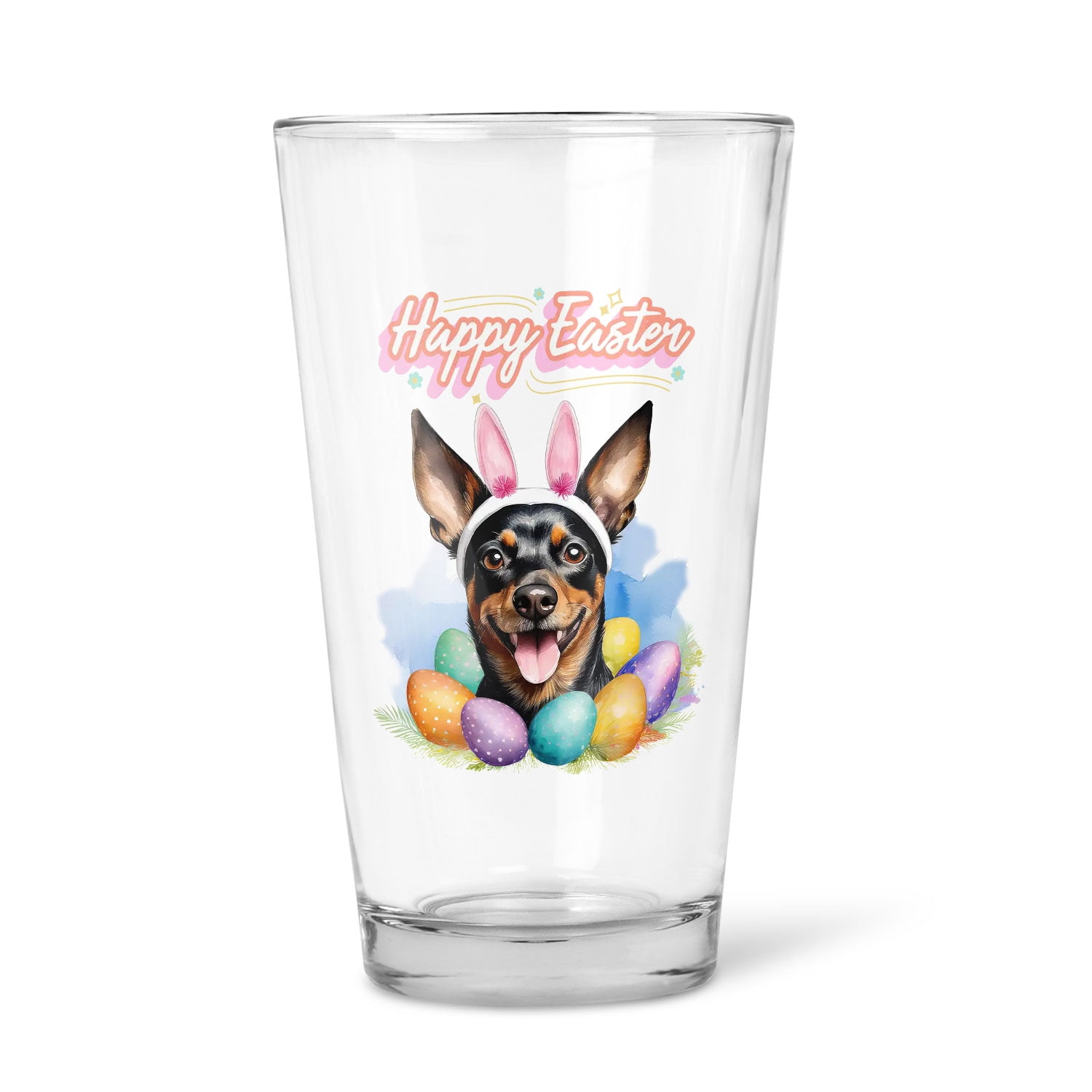 Happy Easter Miniature Pinscher with Bunny Ear Headband and Flowers ...