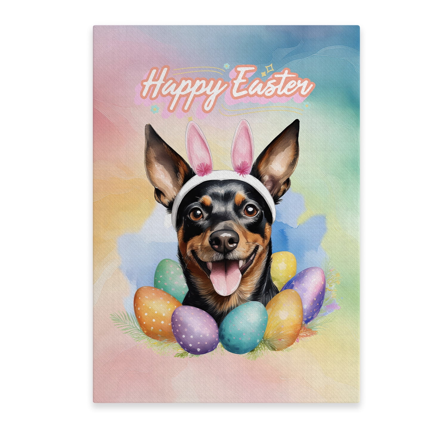 Happy Easter Miniature Pinscher with Bunny Ear Headband and Flowers ...