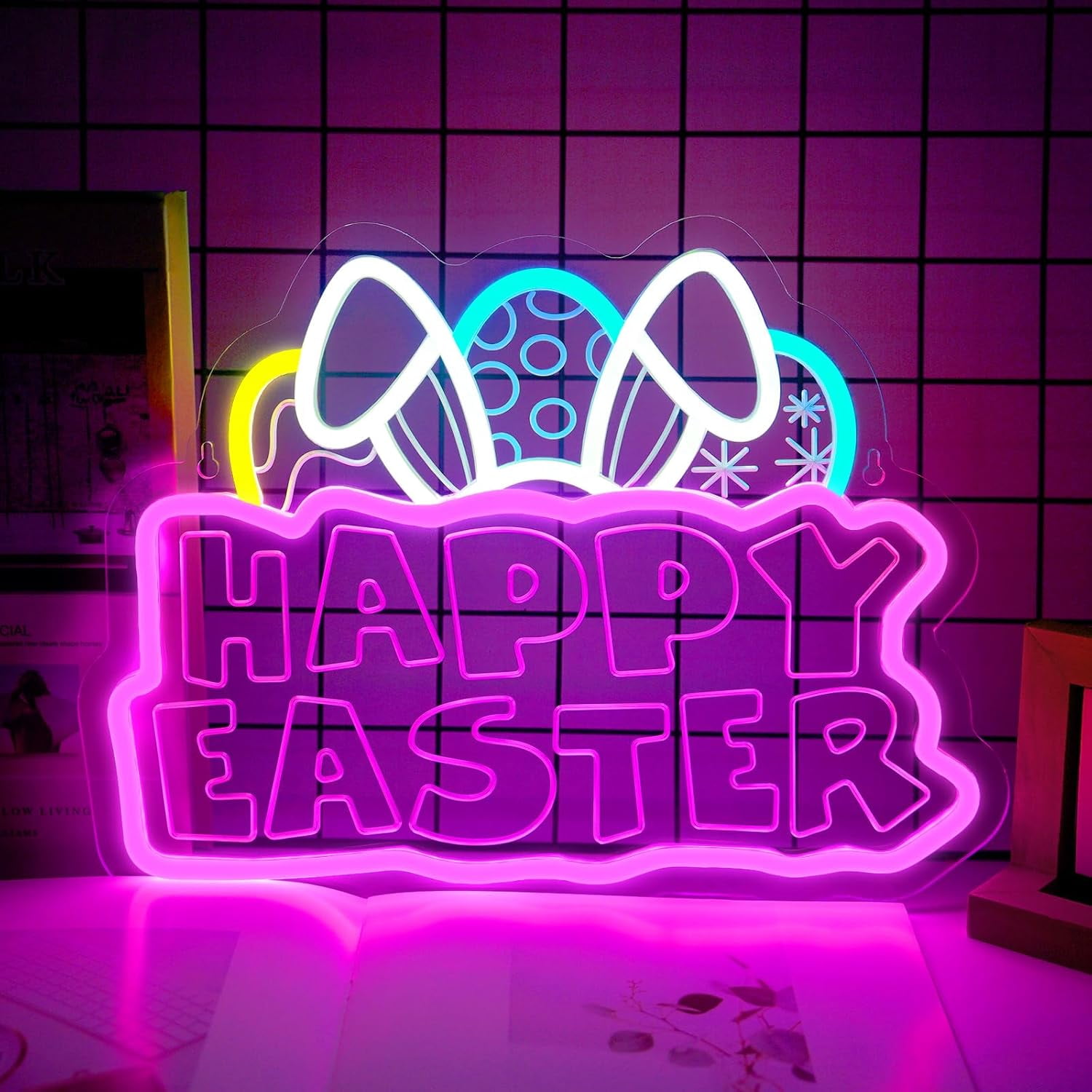 Happy Easter Neon Sign, LED Bunny Neon Light for Decorations, Dimmable ...