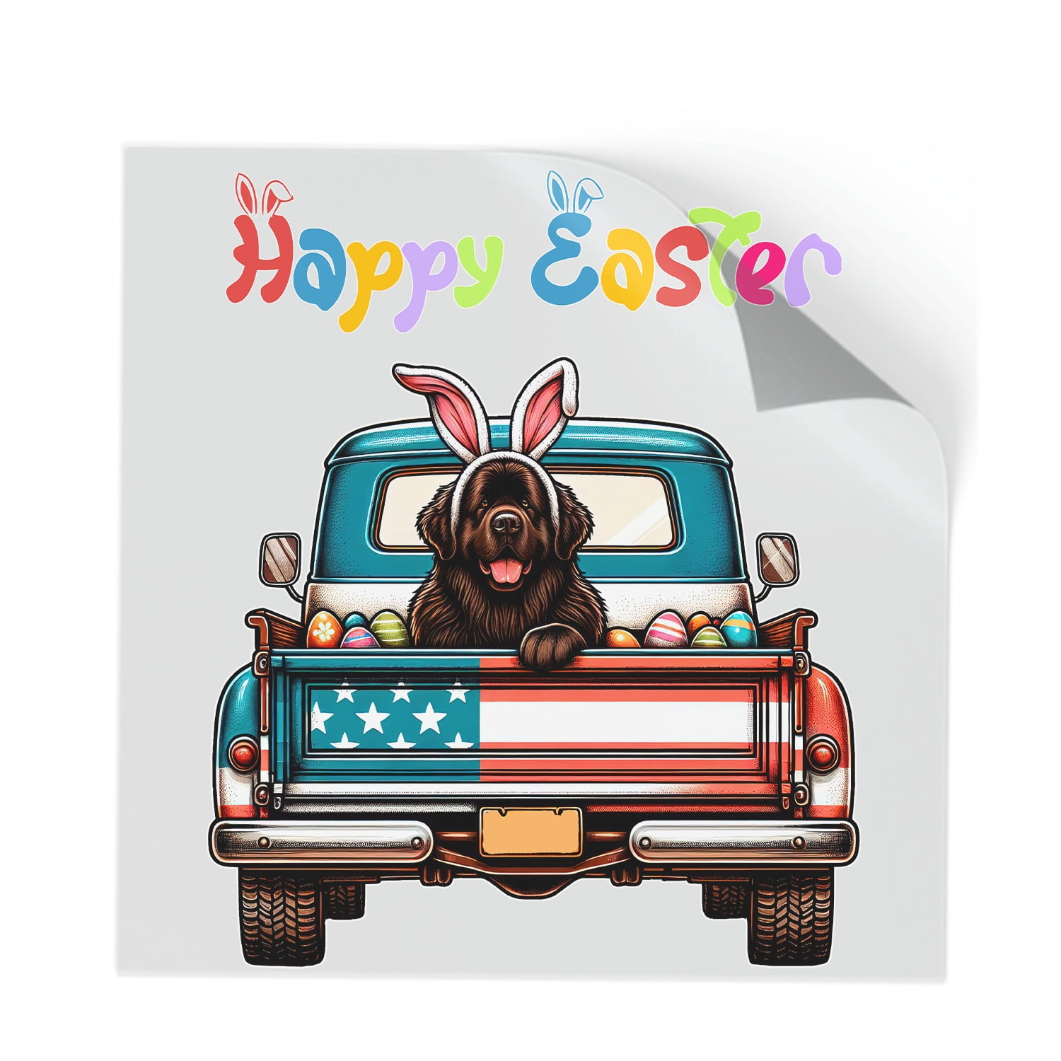 Happy Easter Newfoundland American Flag Truck Bunny Ears Cutout ...