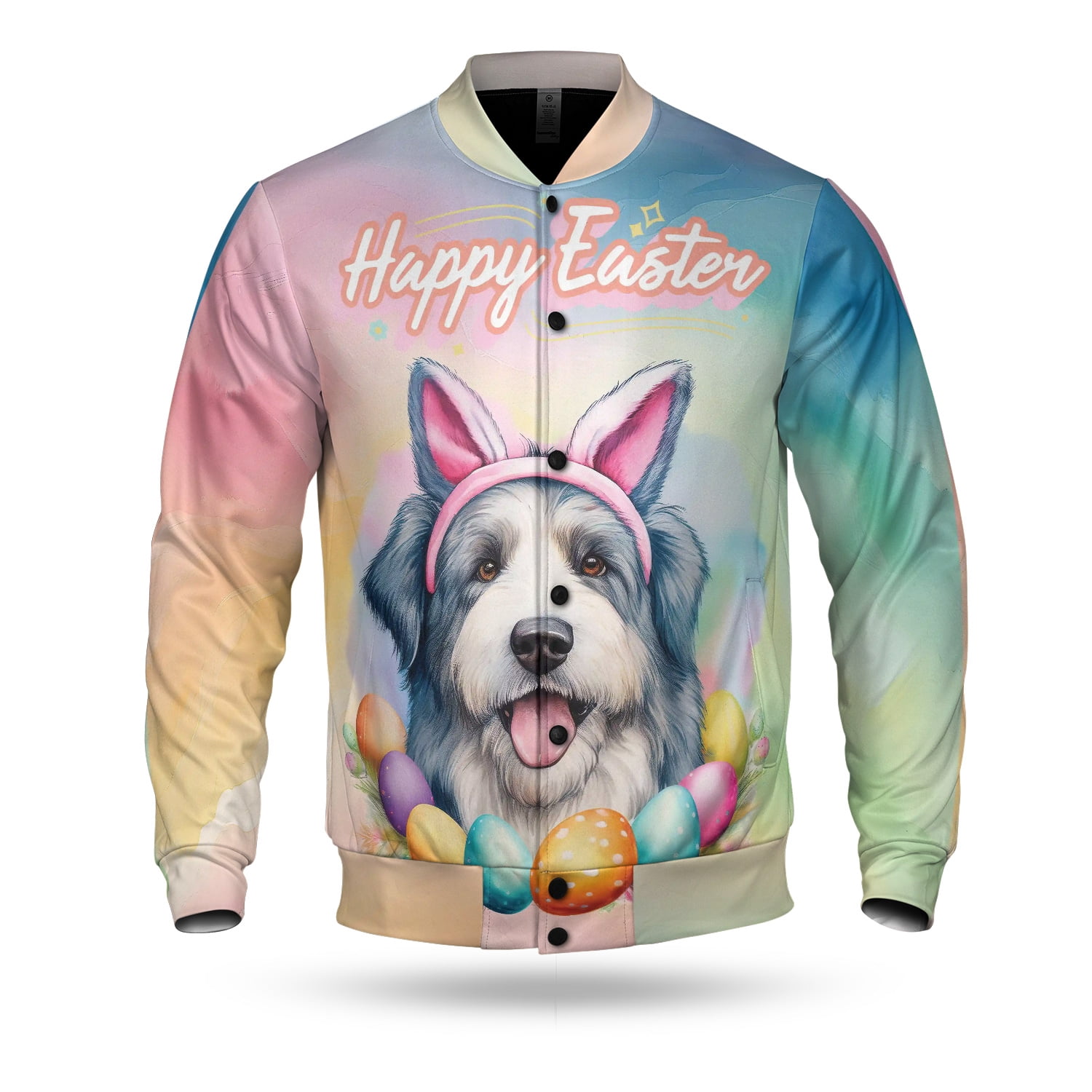 Happy Easter Old English Sheepdog with Bunny Ear Headband and Flowers ...