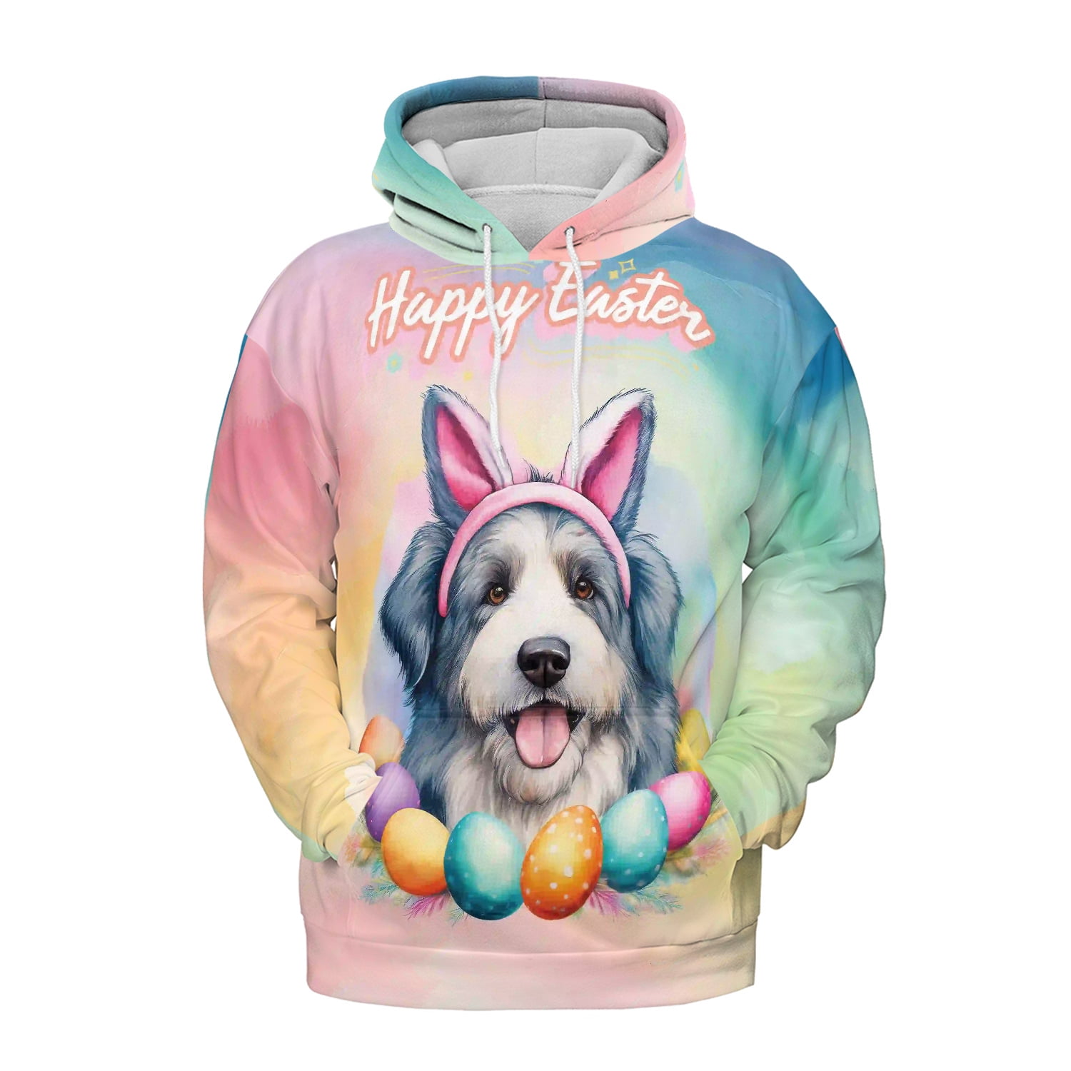 Happy Easter Old English Sheepdog with Bunny Ear Headband and Flowers ...