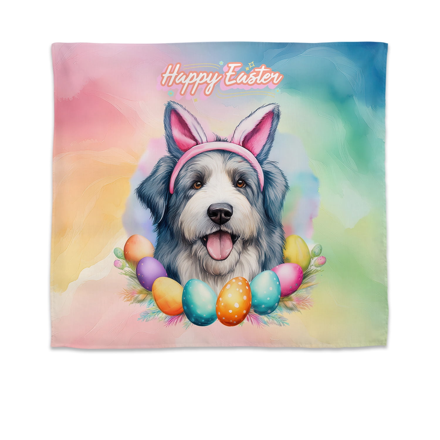 Happy Easter Old English Sheepdog with Bunny Ear Headband and Flowers ...