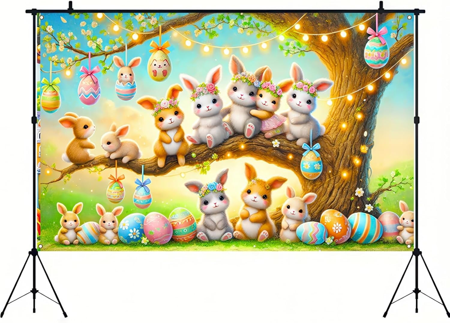 Happy Easter Party Backdrop Banner Spring Easter Bunny Backdrop Cute ...