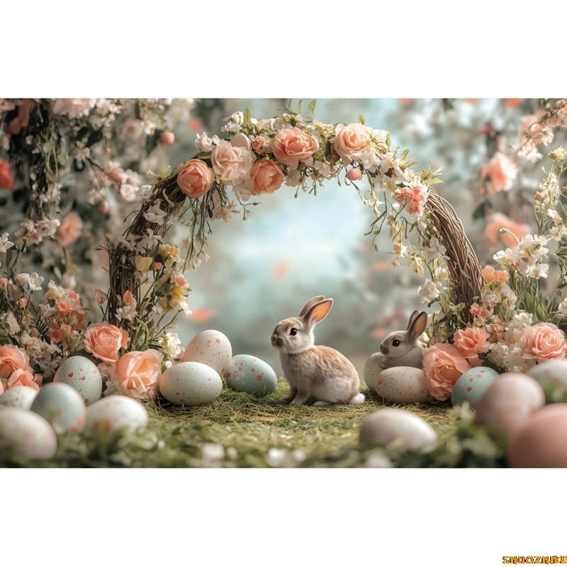 Happy Easter Party Photography Backdrop Banner Spring Easter Rabbit Gre ...
