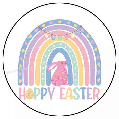 Happy Easter Pastel Rainbow Bunny Envelope Seals Labels Party Favors ...