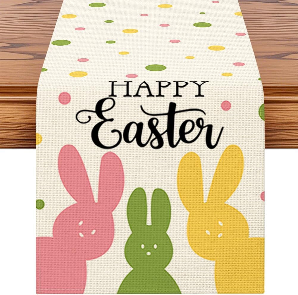 Happy Easter Peeps Bunny Table Runner Spring Easter Holiday with Pink ...