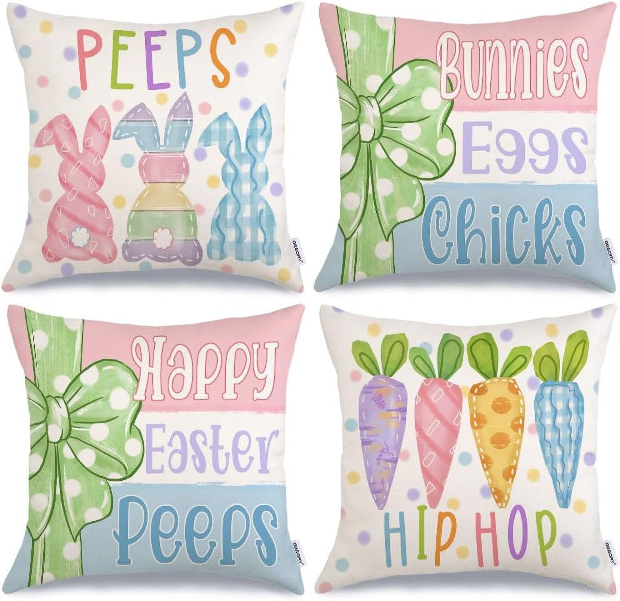 Happy Easter Peeps Pillow Covers 18x18 Inch Set of 4, Striped Bunnies ...