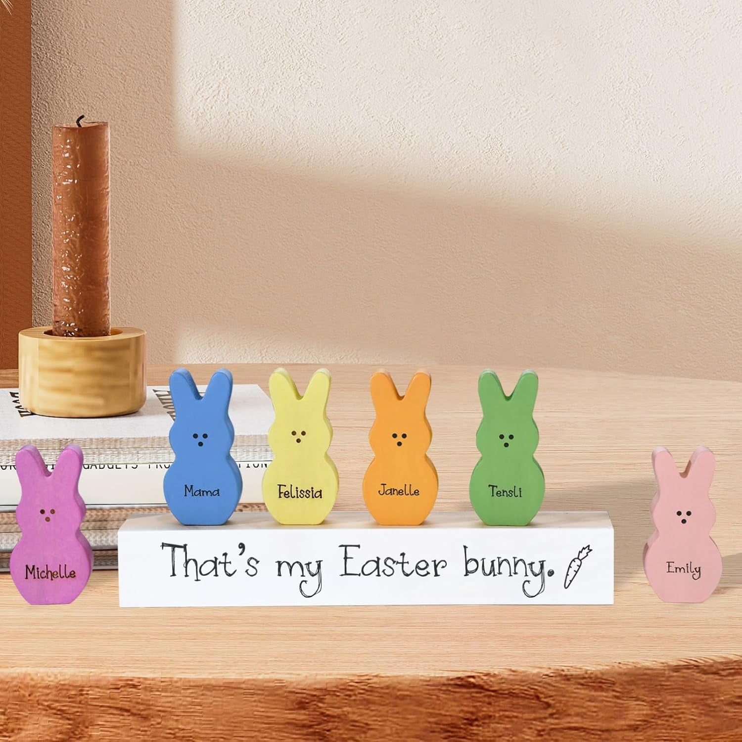 Happy Easter Personalized Bunnies Wooden Block Set with Name Colorful ...