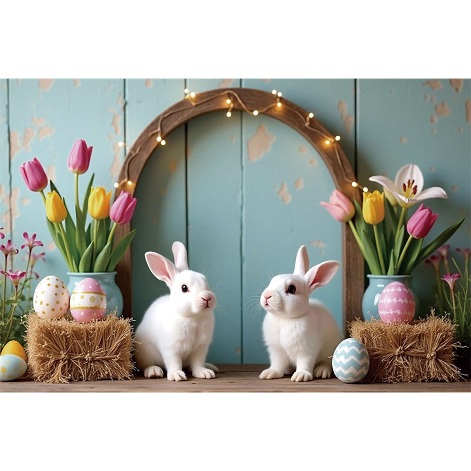 Happy Easter Photo Backdrop Spring Rabbit Eggs Wood Wall Photoz ration ...