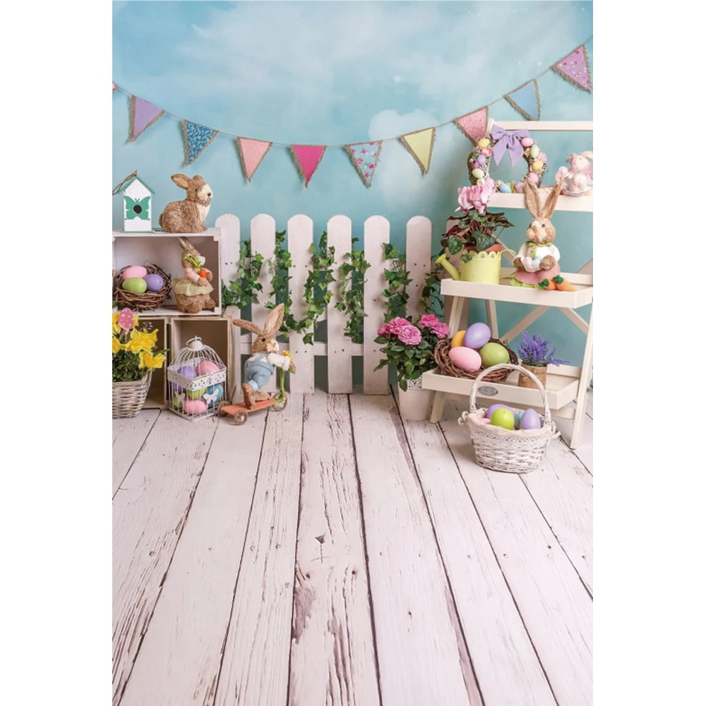 Happy Easter Photography Backdrop Spring Eggs Bunny Rabbit Flower Grass ...