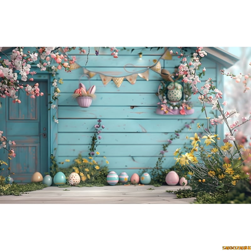 Happy Easter Photography Backdrop White Wood Board Wall Bunny Rabbit ...