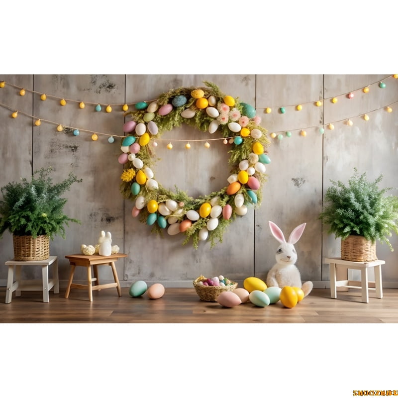Happy Easter Photography Backdrop White Wood Board Wall Bunny Rabbit ...