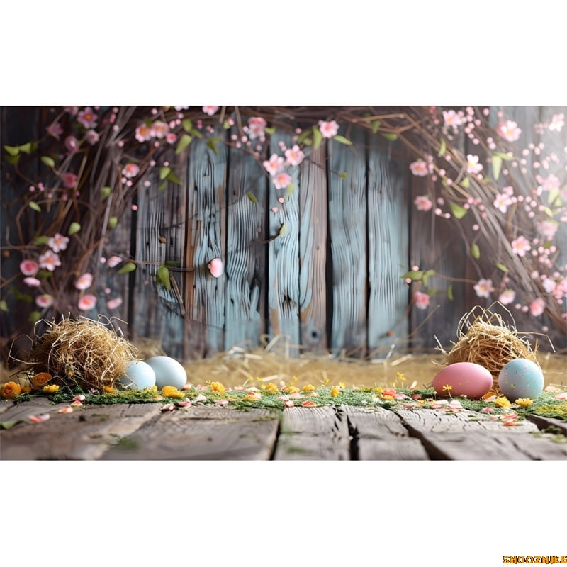 Happy Easter Photography Backdrop White Wood Board Wall Bunny Rabbit ...