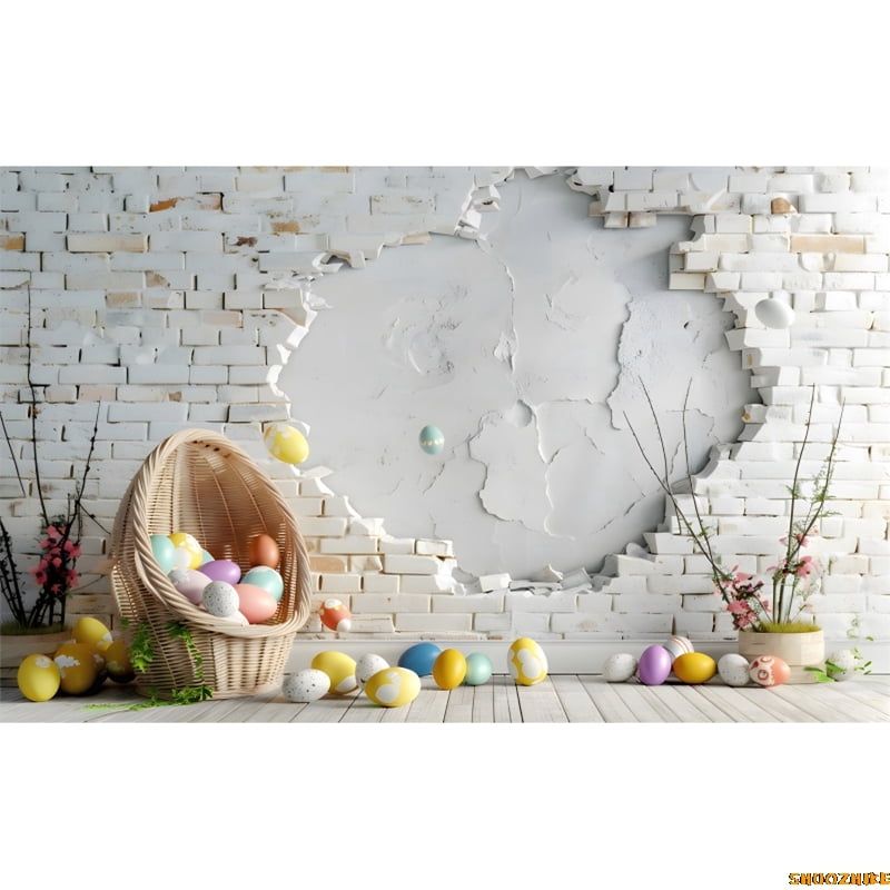 Happy Easter Photography Backdrop White Wood Board Wall Bunny Rabbit ...