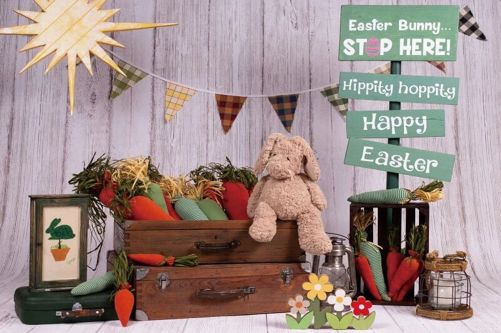 Happy Easter Photography Background Wooden Board Doll Bunny Radish ...