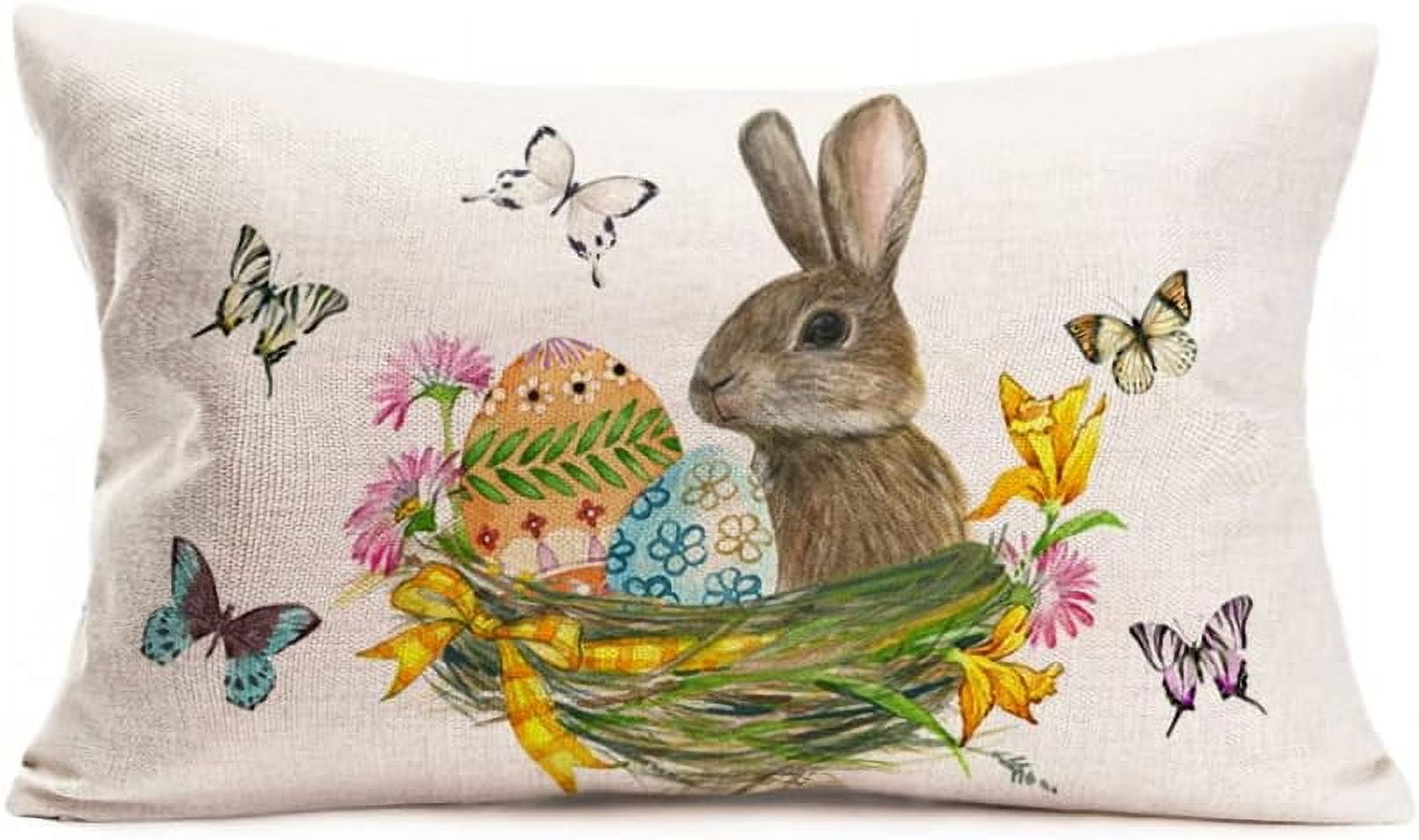 Happy Easter Pillow Covers 12x20 Inch Spring Flowers Leaves Rabbit ...