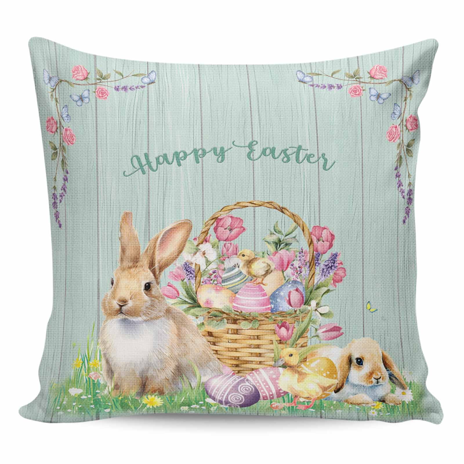 Happy Easter Pillow Covers 16x16 Inch Decorative Throw Pillow Cover ...