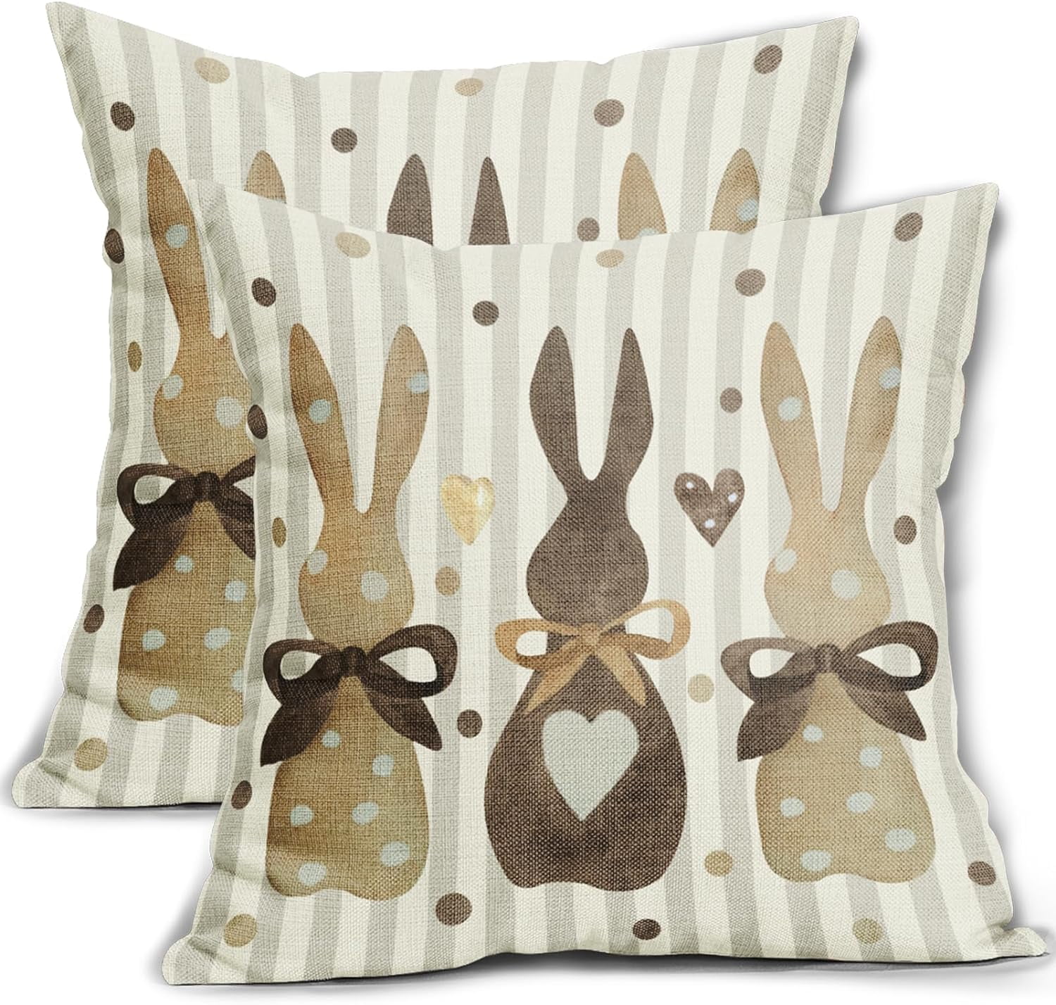 Happy Easter Pillow Covers 18x18 Inch Set of 2 Brown Bunny Polka Dot ...