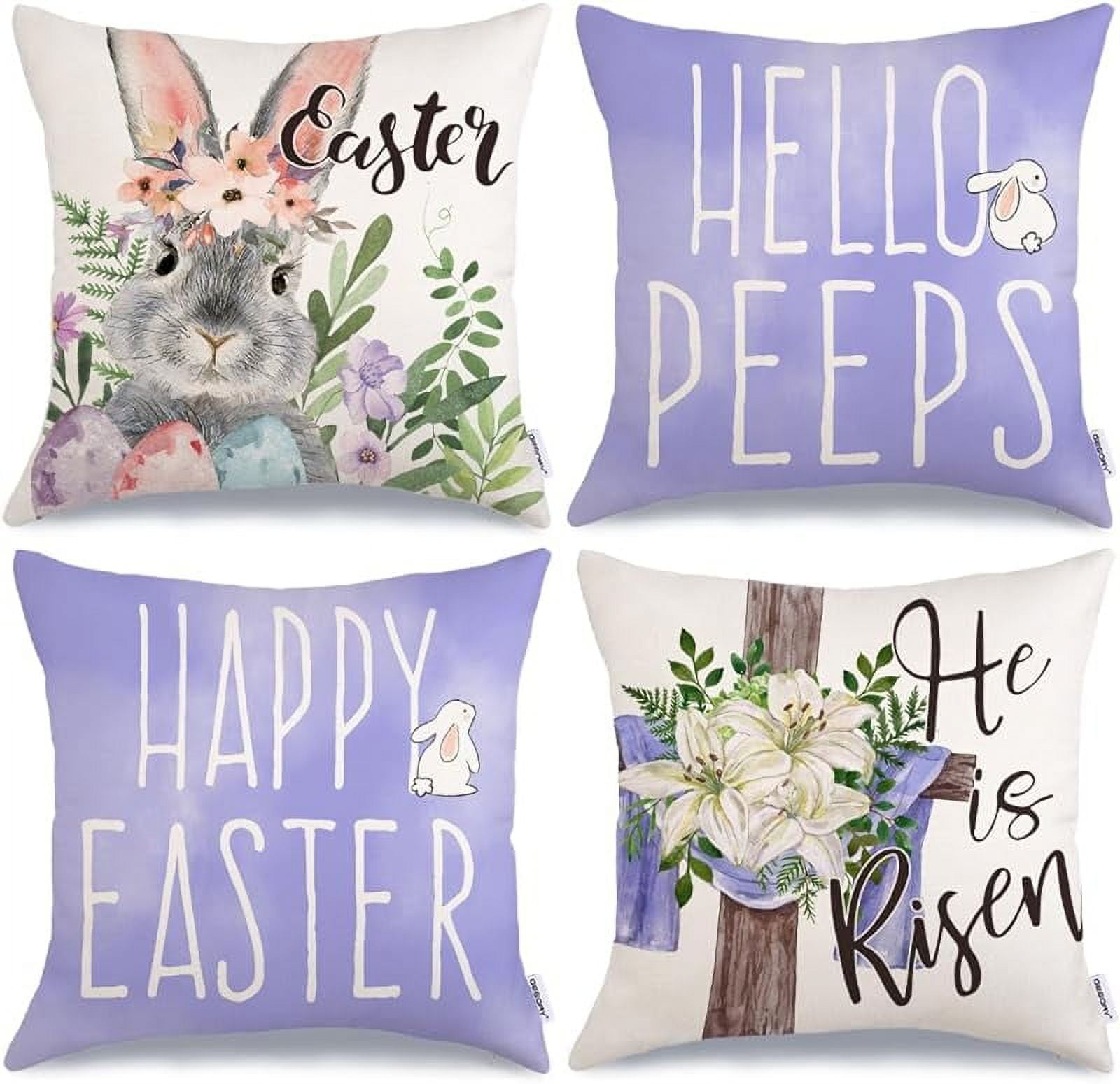 Happy Easter Pillow Covers 18x18 Inch Set of 4, Floral Rabbit Bunny ...