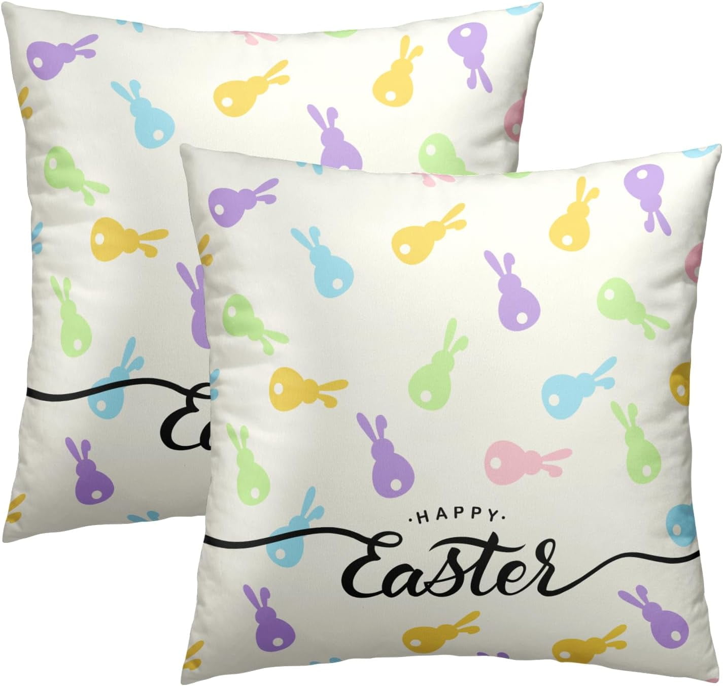 Happy Easter Pillow Covers Set of 2, 16x16 Inch Cute Colorful Rabbit ...