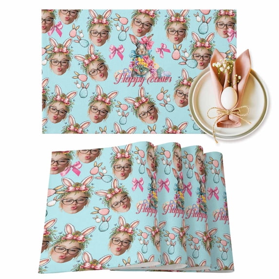 Happy Easter Placemats Set of 1, Cute Rabbit Ears Face Pink Eggs ...