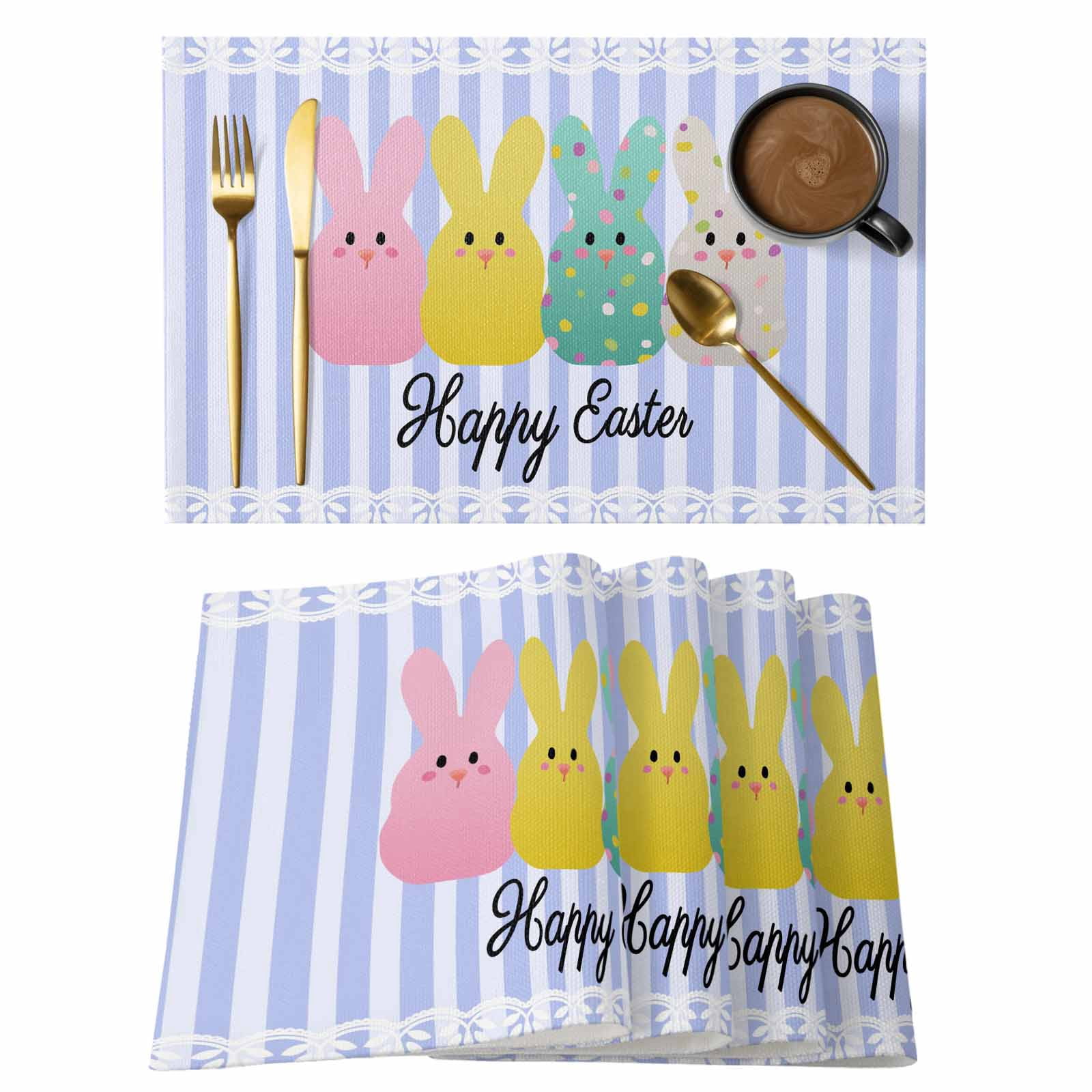 Happy Easter Placemats Set of 1, Spring Pink Yellow Green Bunny Lace ...
