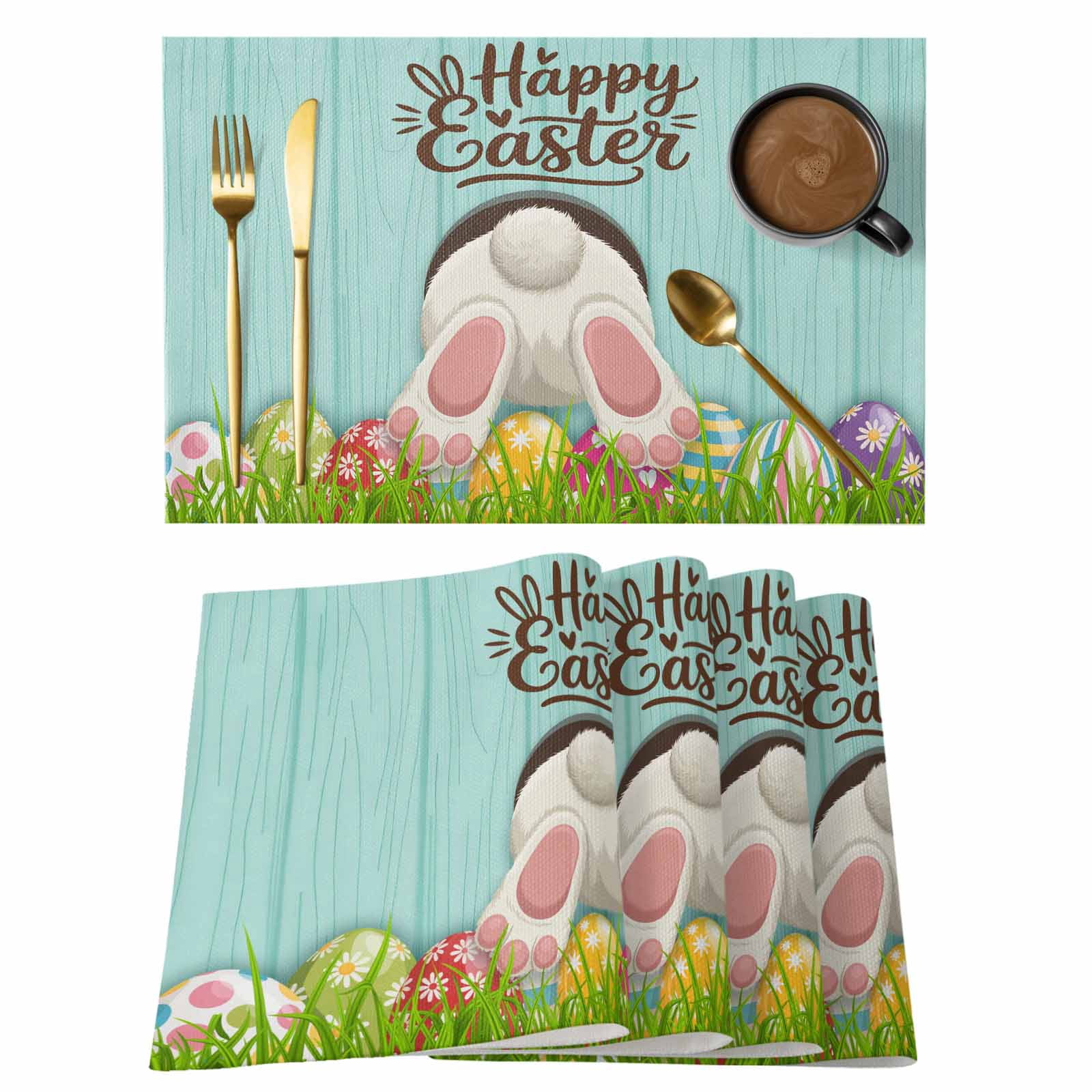 Happy Easter Placemats Set of 2, Country White Rabbit Tail Colorful ...