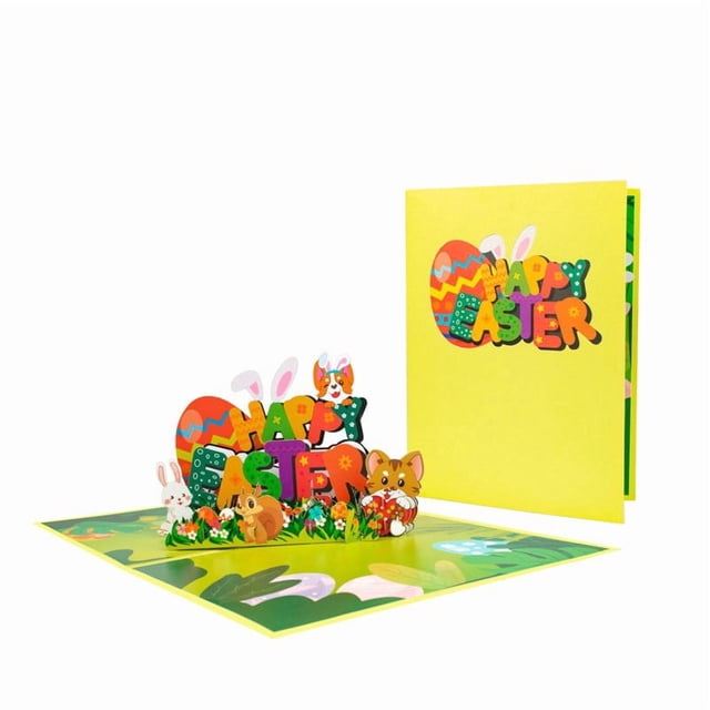 Happy Easter Pop Up Card, 3D Greeting Card with Bunny, Eggs and Flowers ...