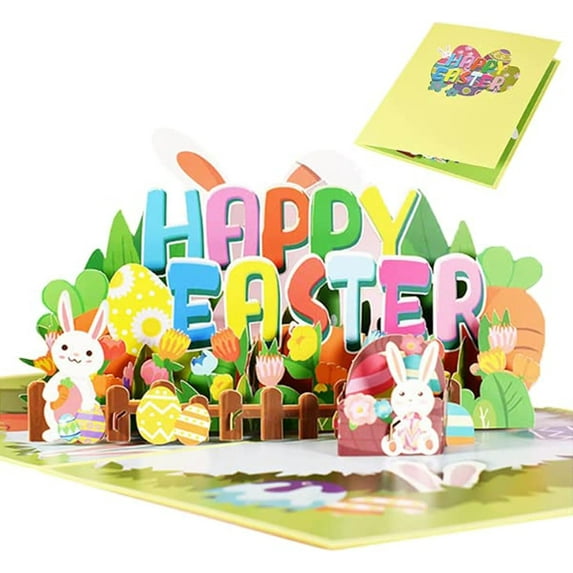 Happy Easter Pop Up Card, 3D Greeting Card with Bunny, Eggs and Flowers ...