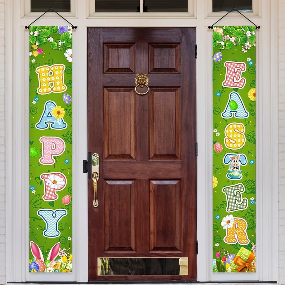 Happy Easter Porch Sign Banner 12x71 Inch, Welcome Easter Bunny Rabbit ...