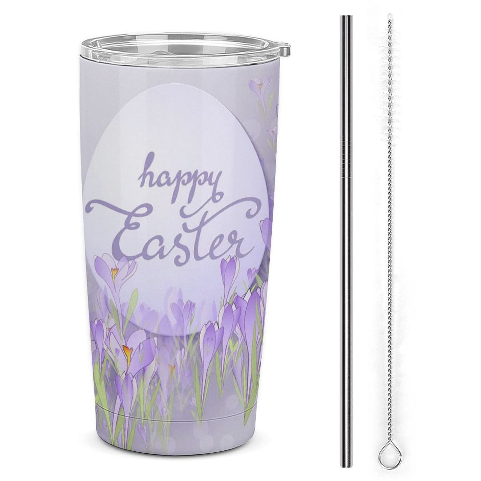 Happy Easter Purple Flowers Eggs 20oz Tumbler with Straw,Insulated Leak ...