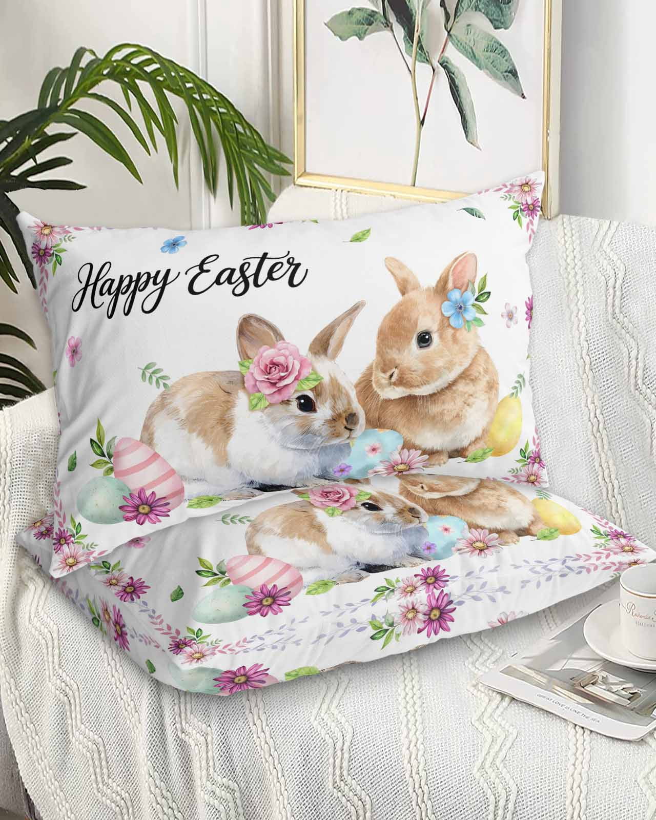 Happy Easter Queen Pillow Cases Set of 2 - Microfiber Bed Throw Pillow ...
