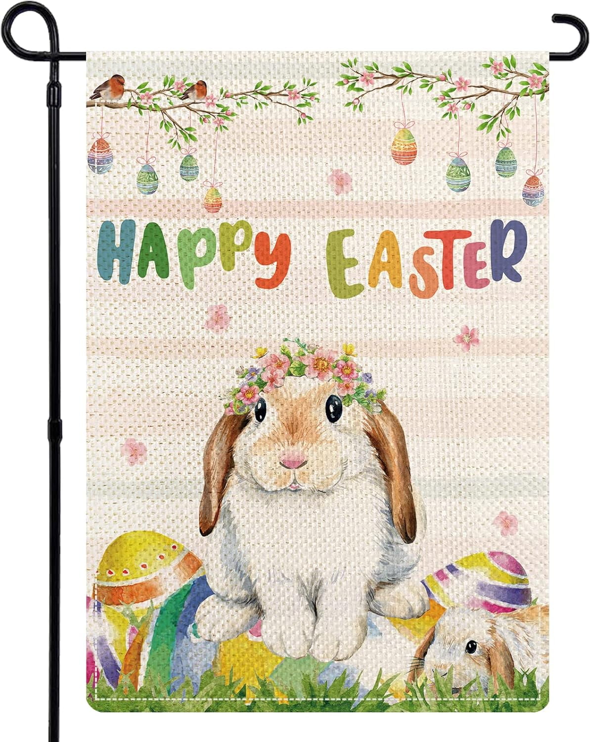 Happy Easter Rabbit Bunny Garden Flag for Outside, Easter Egg Tree ...
